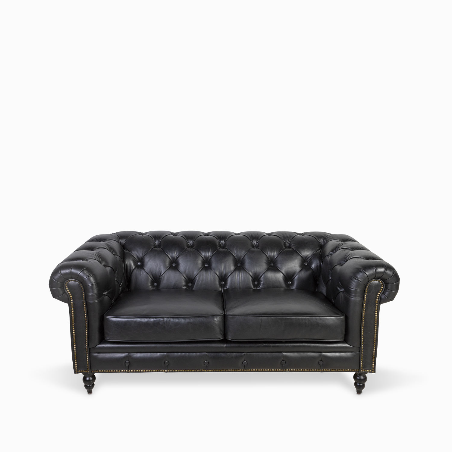 Sofá Cuero Negro Capitoneado 2 puestos - Ambiente Gourmet | Ambiente Living