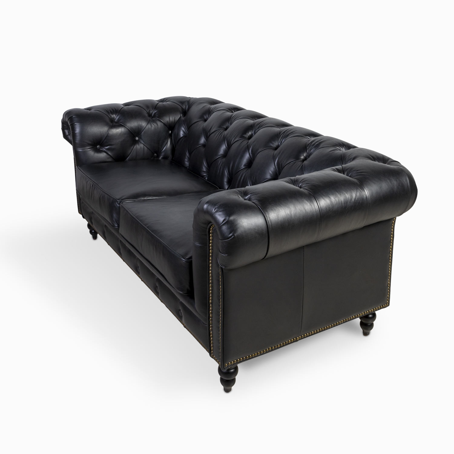 Sofá Cuero Negro Capitoneado 2 puestos - Ambiente Gourmet | Ambiente Living